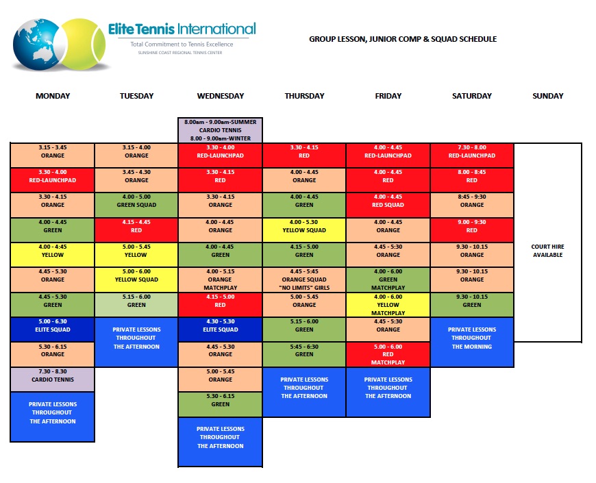 Lesson Schedule – Elite Tennis International